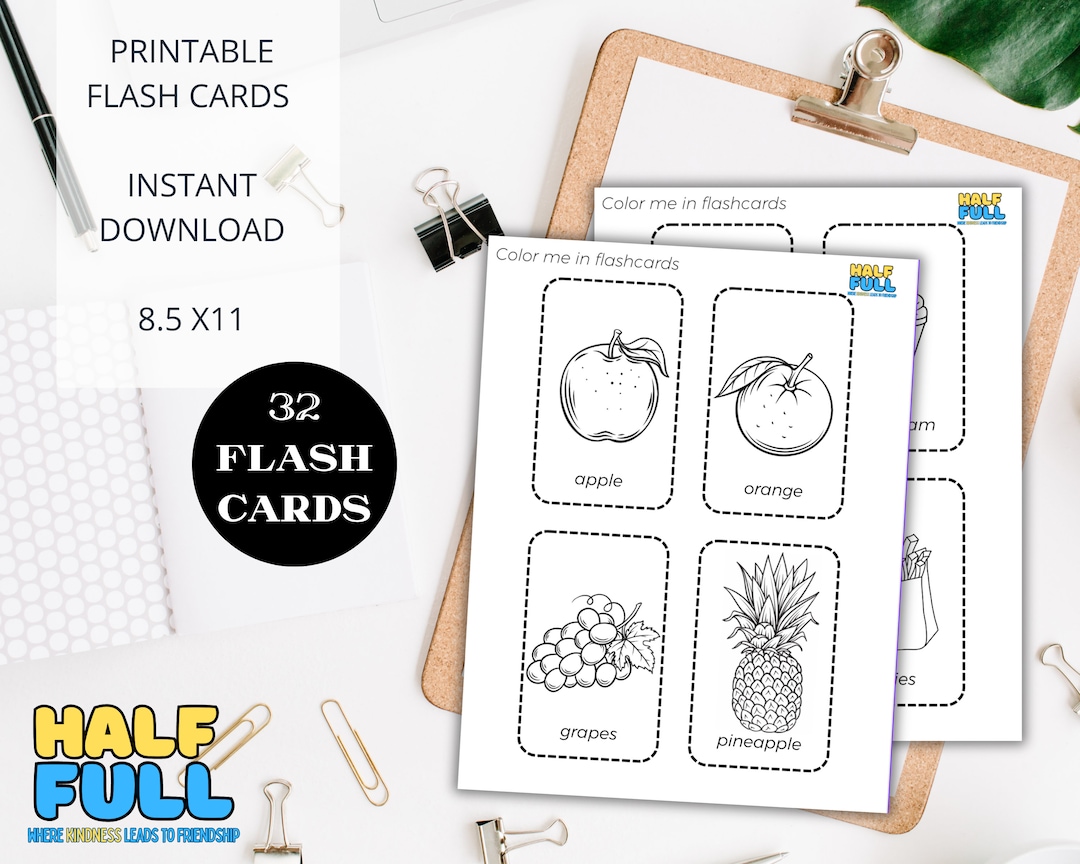 Color Me in Food Flash Cards | Montessori Flashcards | Pre-school Cards ...