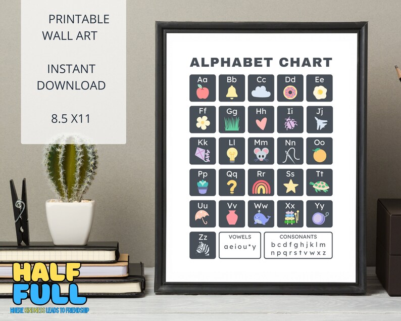 Alphabet Chart Poster Printable, Kindergarten School ALPHABET Art Print ...