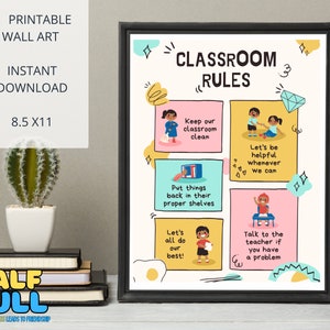 Classroom Rules Poster Printable, Rules in the Classroom Be Kind Art ...
