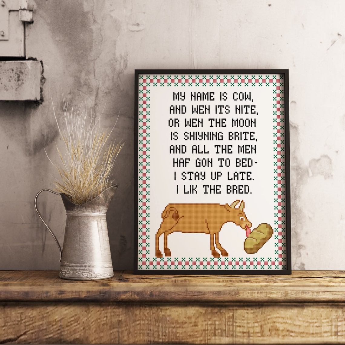 I Lik Bred Cow Poem Cross Stitch Pattern - Etsy