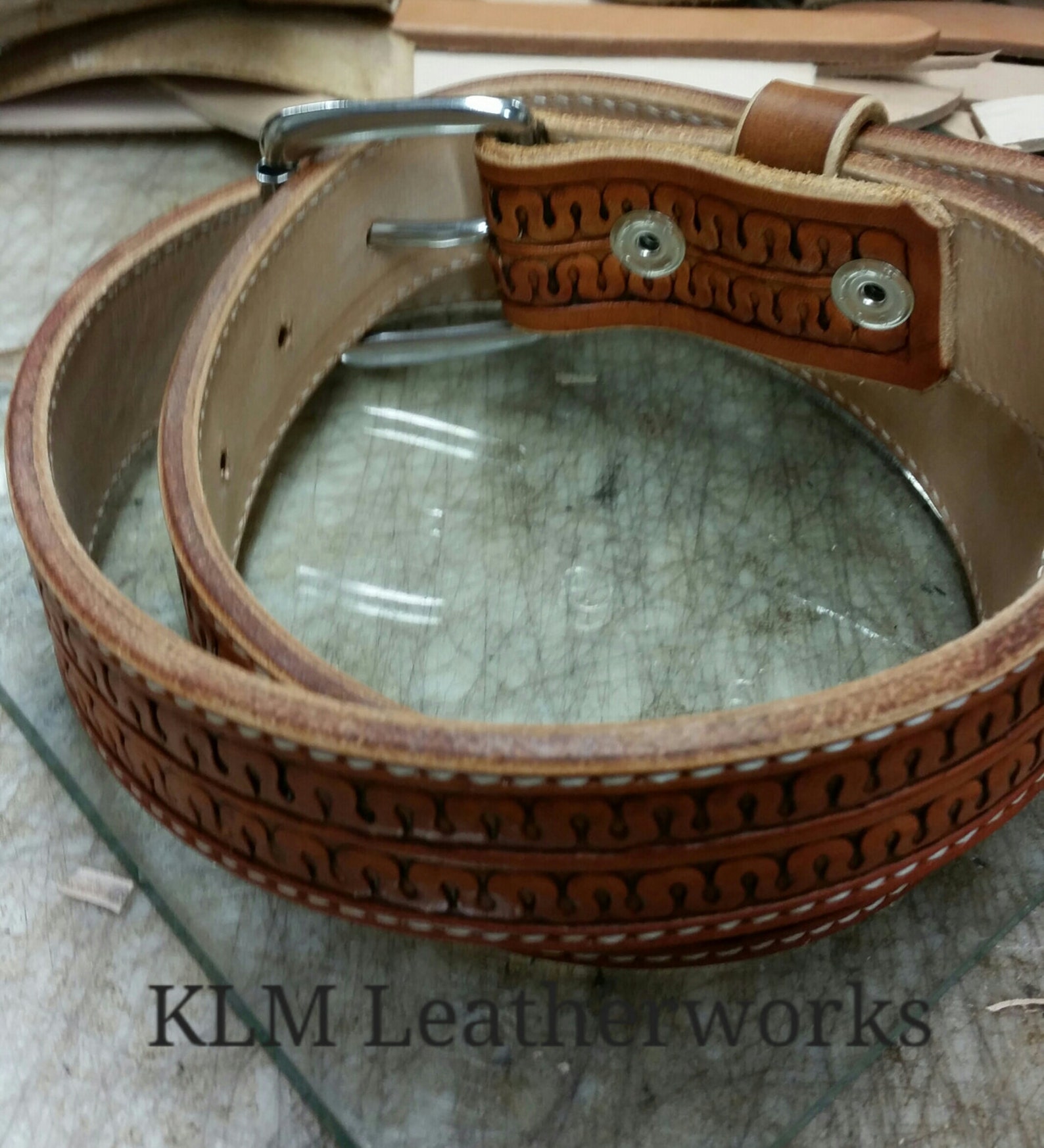 Hand Tooled Leather Belt Serpentine Belt Leather Belt | Etsy