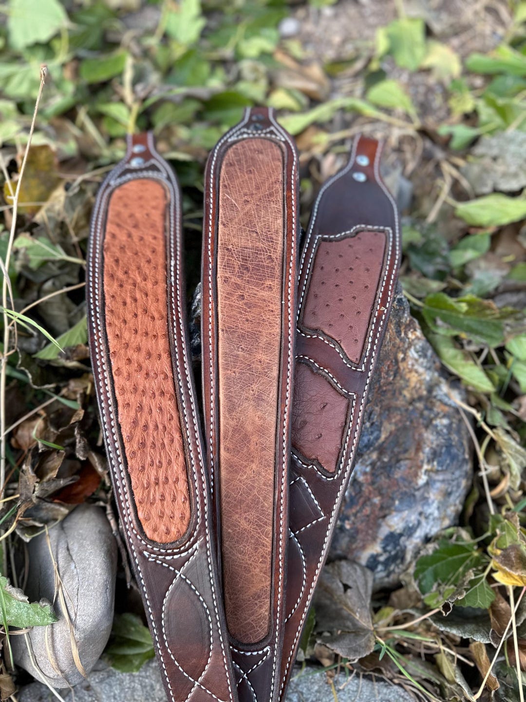 Leather Strap With Ostrich Inlay - Custom Leather Strap - Ready to Ship ...