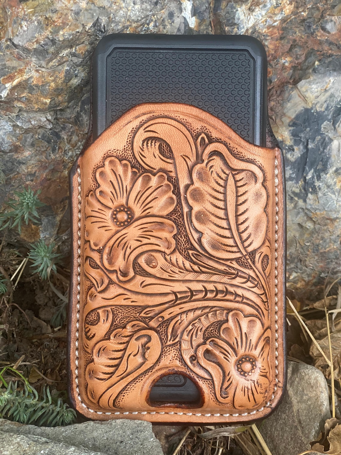 Leather Hand Tooled Cell Phone Case - Western Floral - Etsy Canada