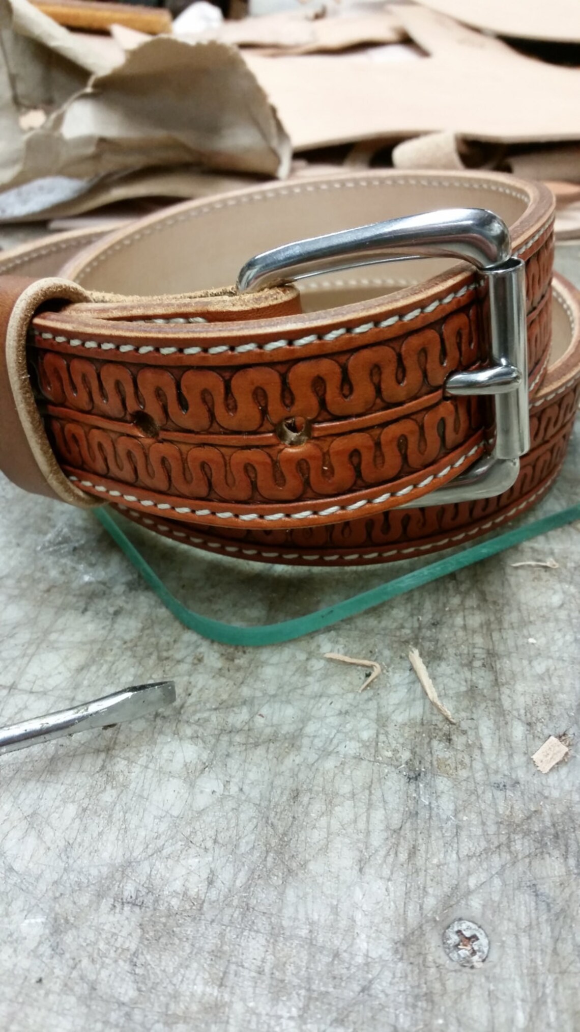 Hand Tooled Leather Belt Serpentine Belt Leather Belt | Etsy