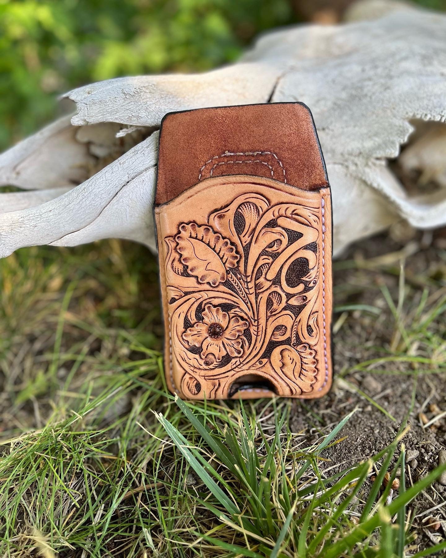 Leather Hand Tooled Cell Phone Case - Western Floral - Etsy Canada