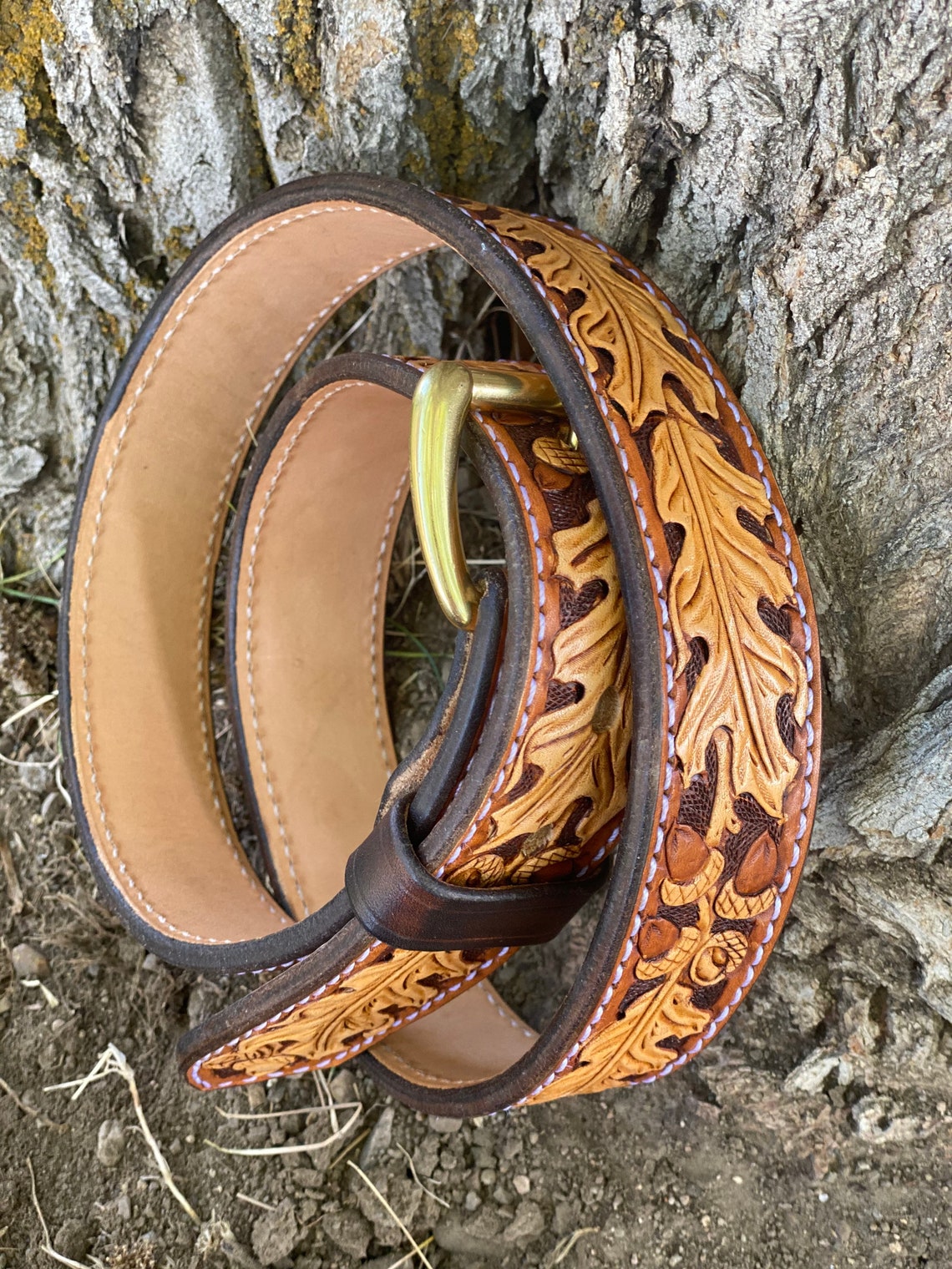 Oak Leaf and Acorn Leather Belt - Etsy