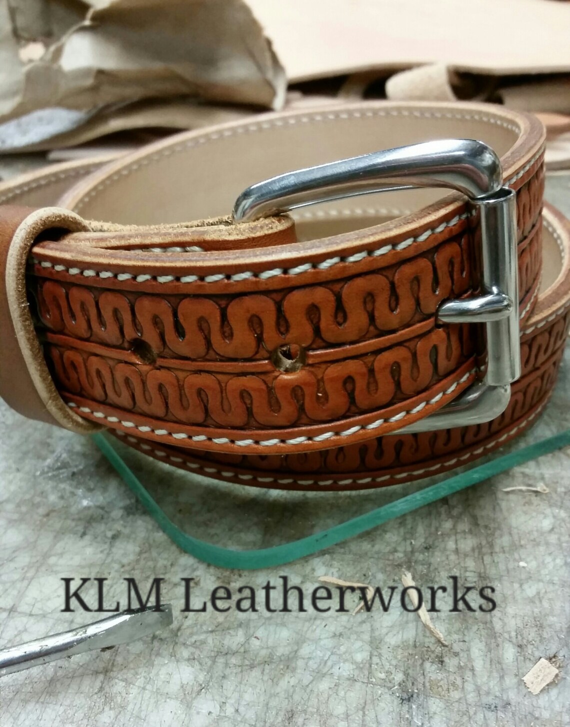 Hand Tooled Leather Belt Serpentine Belt Leather Belt | Etsy