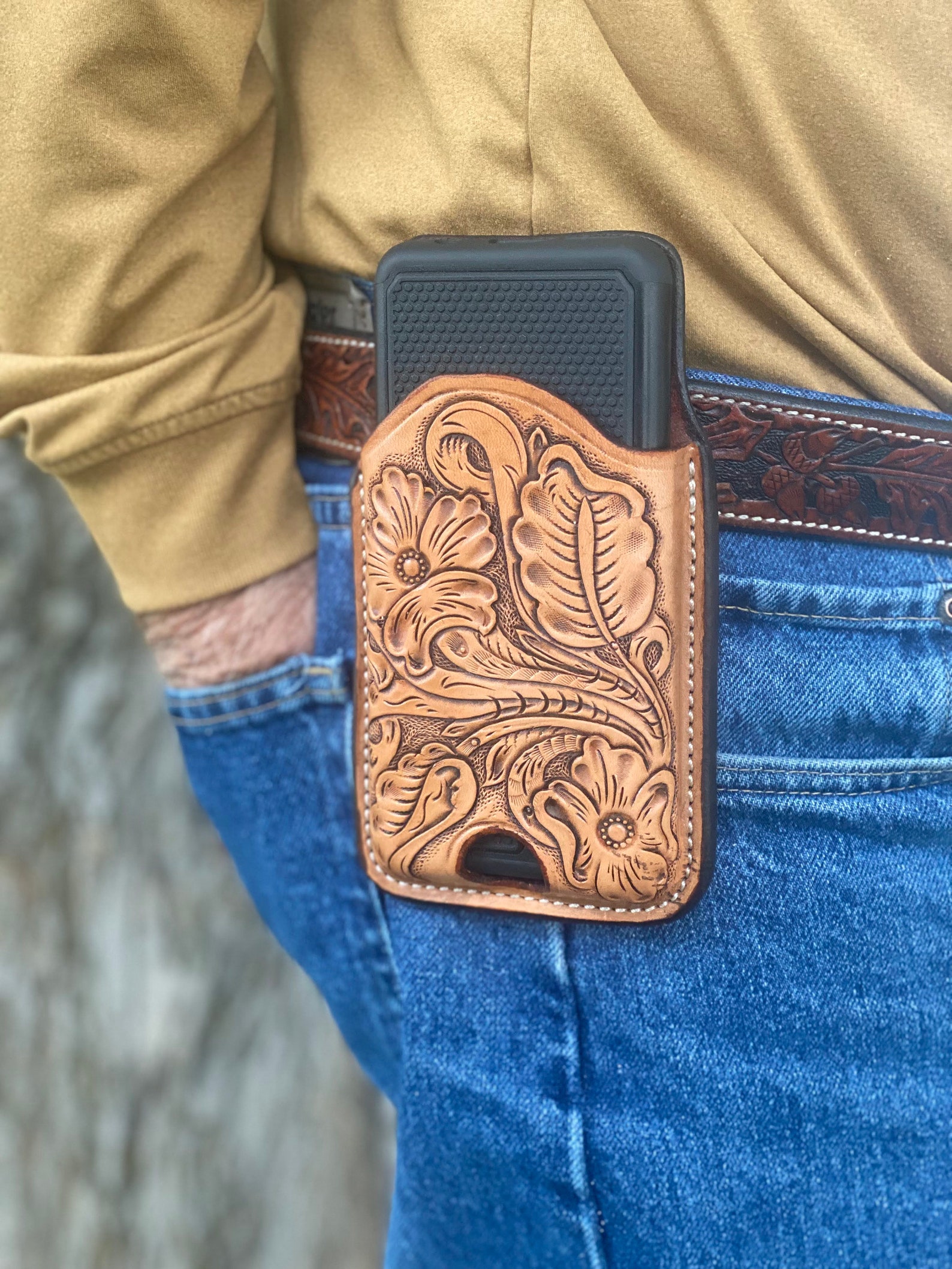 Leather Hand Tooled Cell Phone Case Western Floral - Etsy