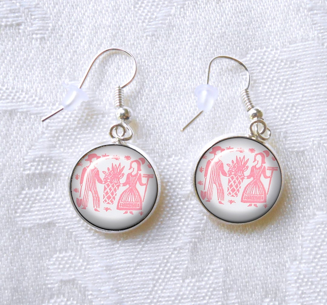 Pink Butterprint Pyrex Inspired Drop Earrings, Silver Plated, 16mm - Etsy