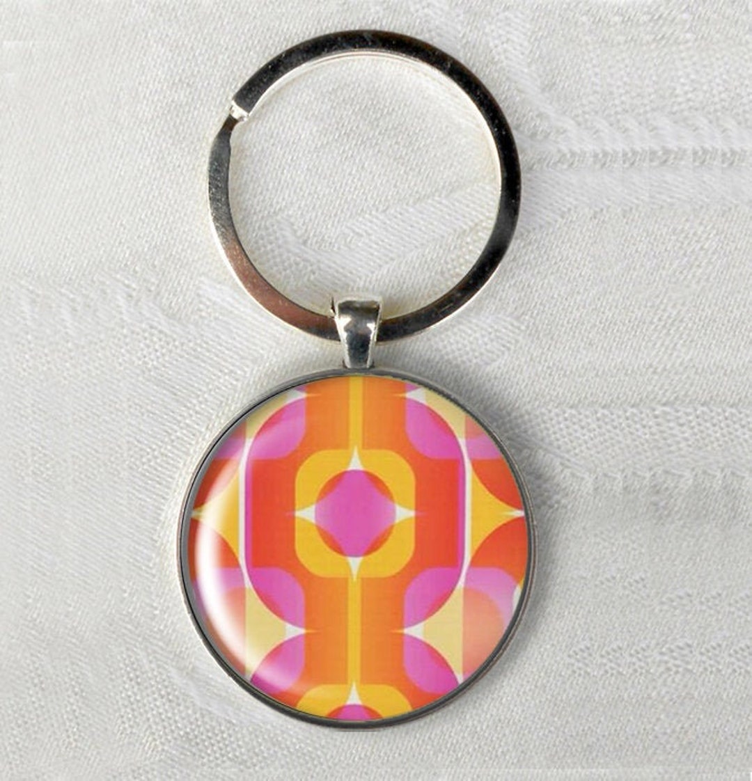 Groovy Orange & Pink Keychain, Birthday Gift Ideas, Midcentury Modern ...