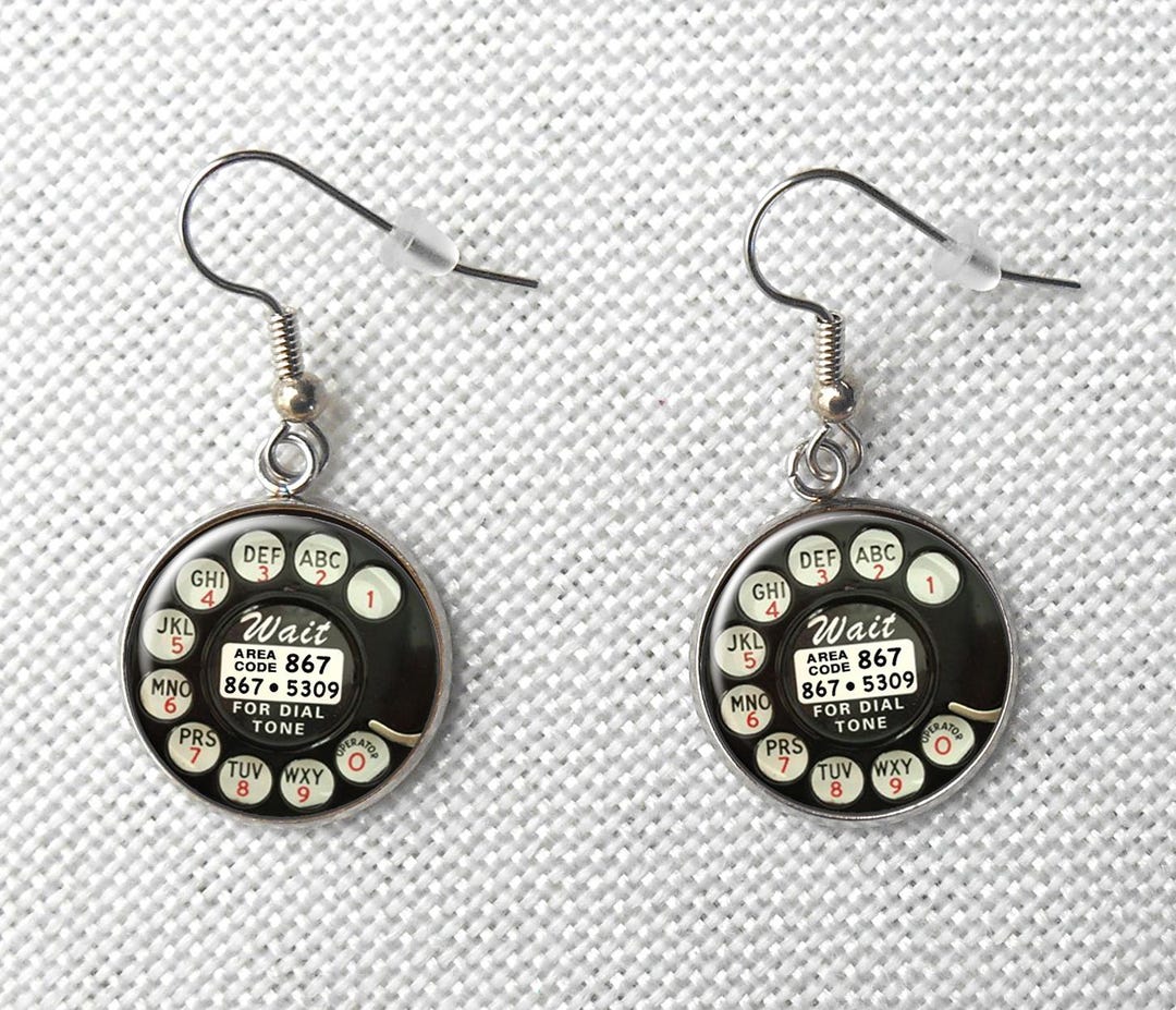 Black Rotary Phone Dial Steel 18mm Earrings, 867-5309, Jenny Jenny ...