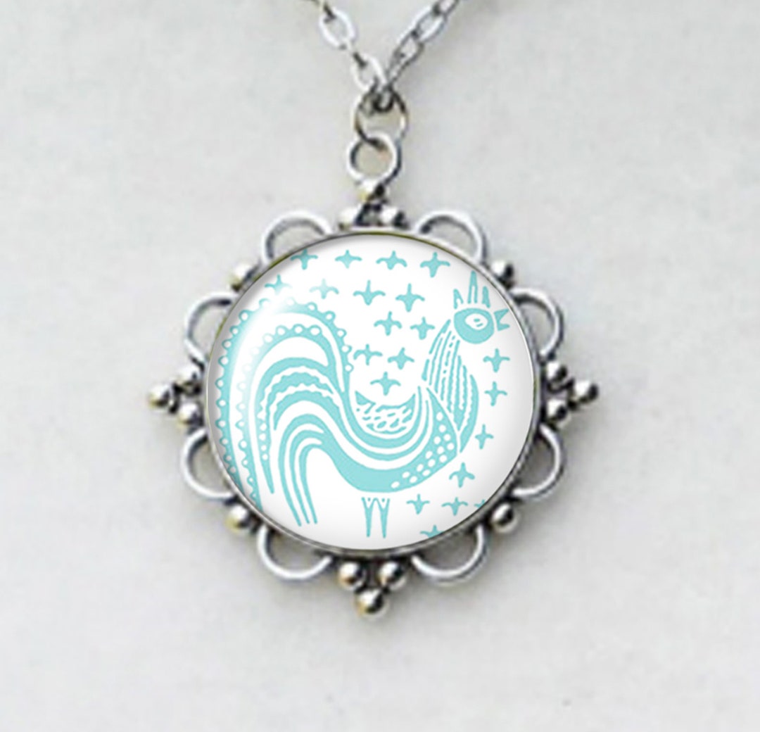 Pyrex Blue Butterprint Rooster Pattern Flower Necklace, 30mm, September ...