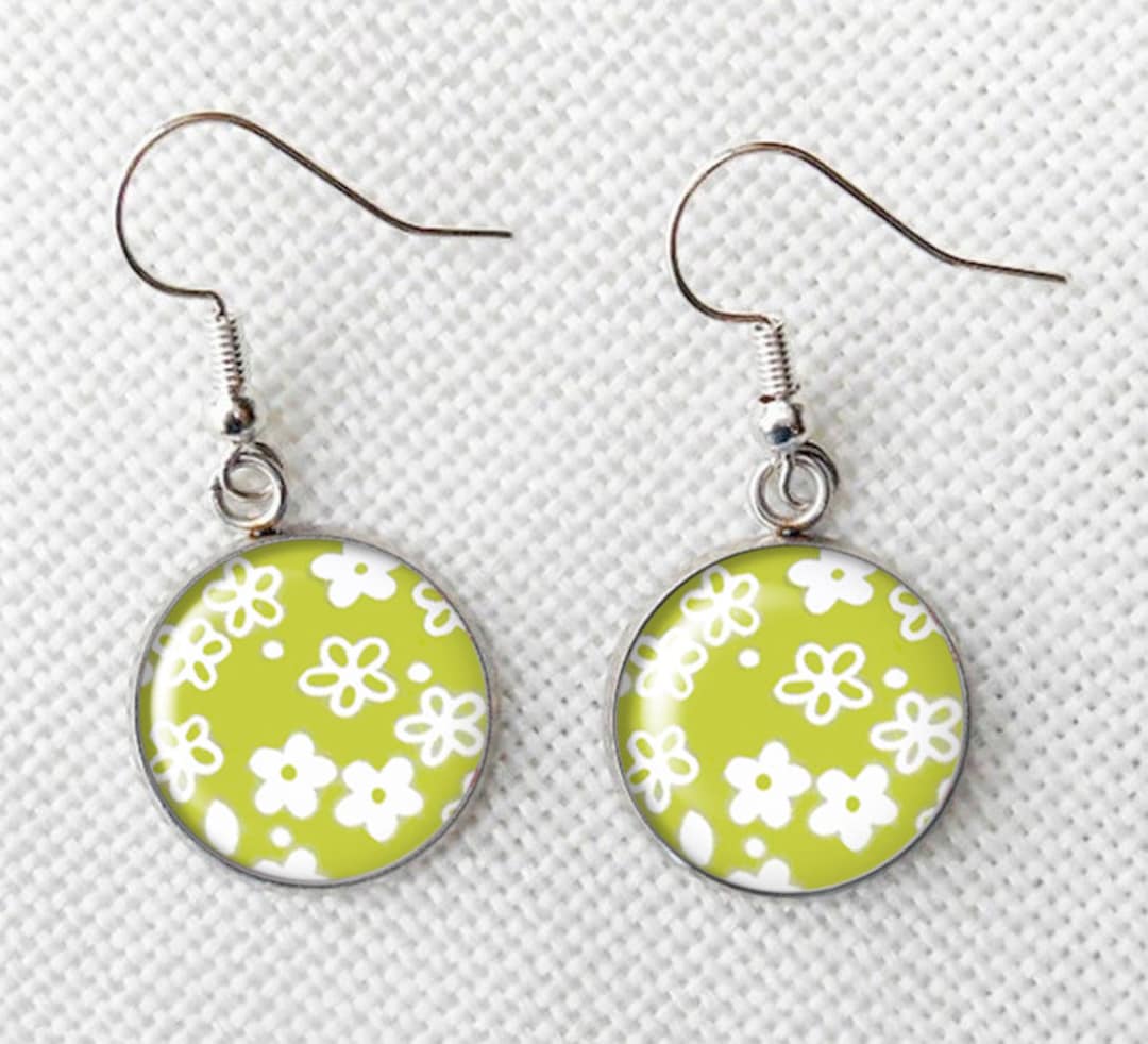 Spring Blossom Pyrex Earrings, Green Daisy, Surgical Steel, 16mm - Etsy