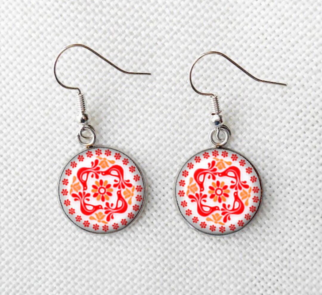 Pyrex Friendship Earrings, 16mm Surgical Steel, Red Dangle Earrings ...