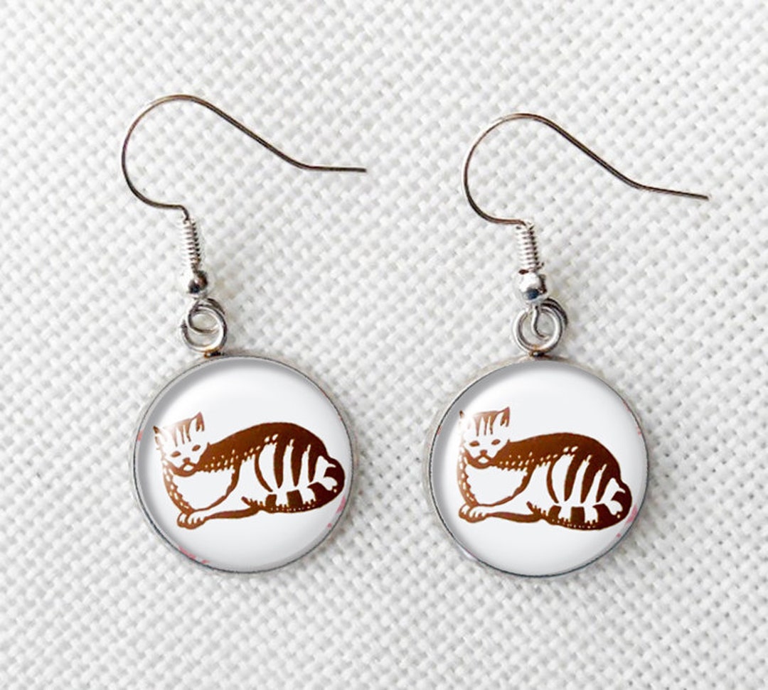 Pyrex Early American Cat Pattern 16mm Steel Earrings, Birthday Gift ...