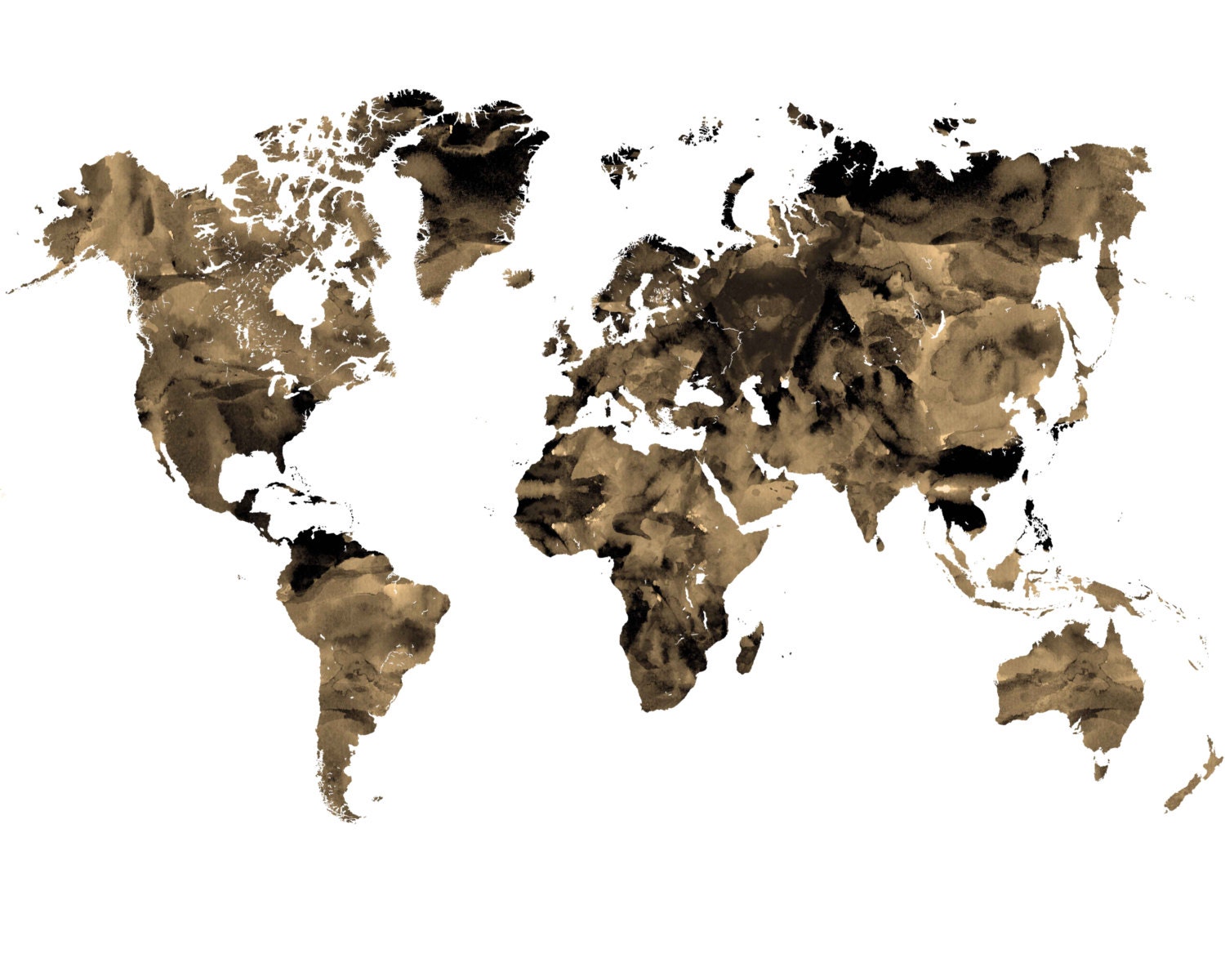 Large A2 World Map Modern World Map Wall Art Map Art Sepia Prints World ...