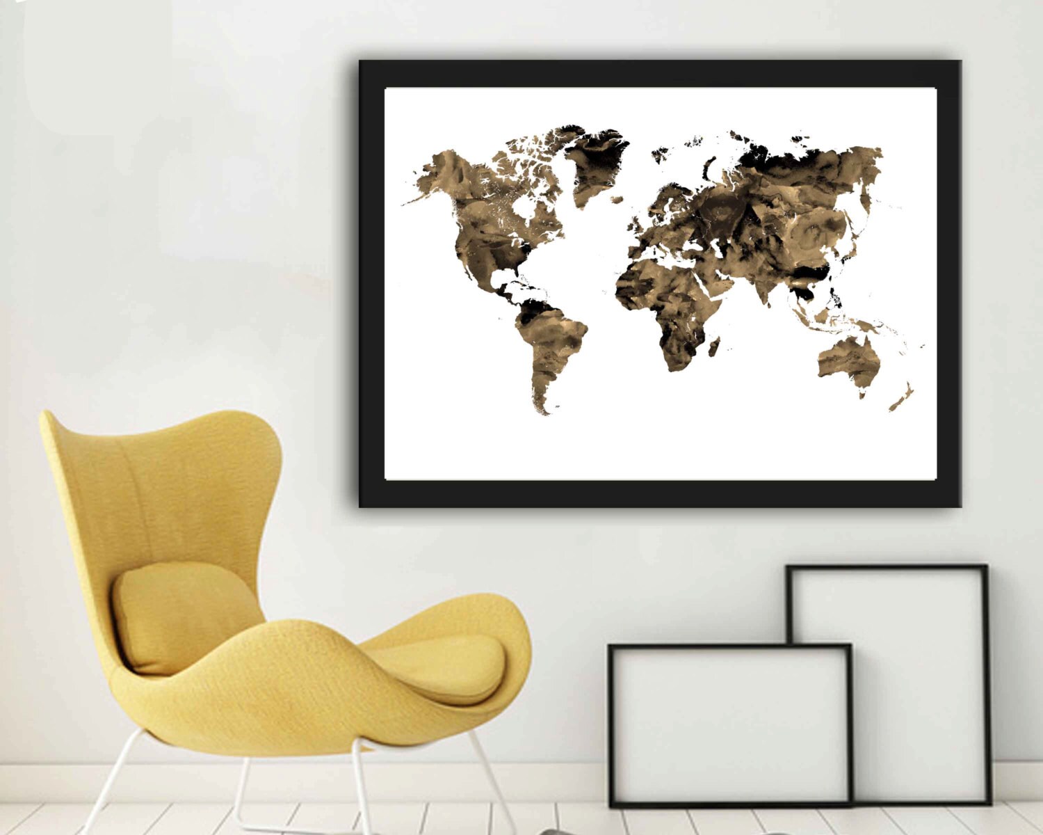Large A2 World Map Modern World Map Wall Art Map Art Sepia - Etsy Australia