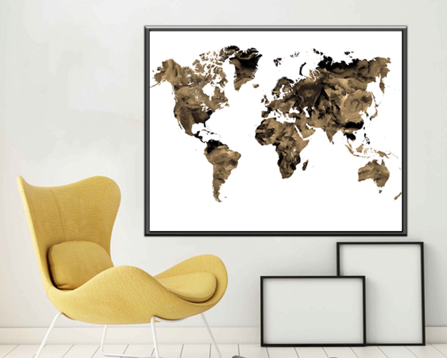 Large A2 World Map Modern World Map Wall Art Map Art Sepia Prints World ...