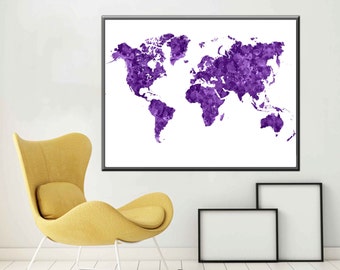Purple World Map | Etsy