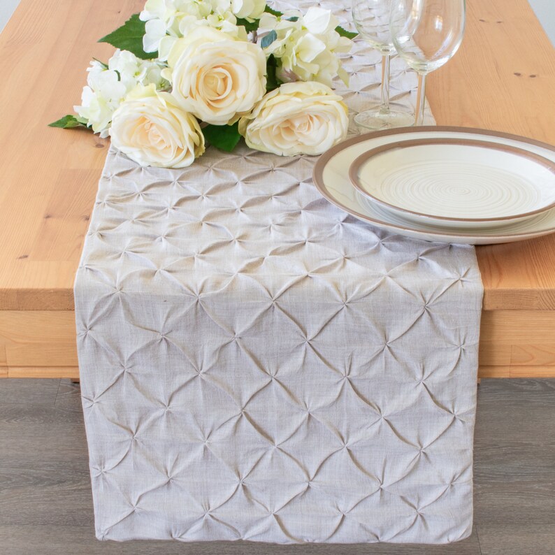 Natural Color Faux Linen Extra Long Textured Table Runner 144 | Etsy