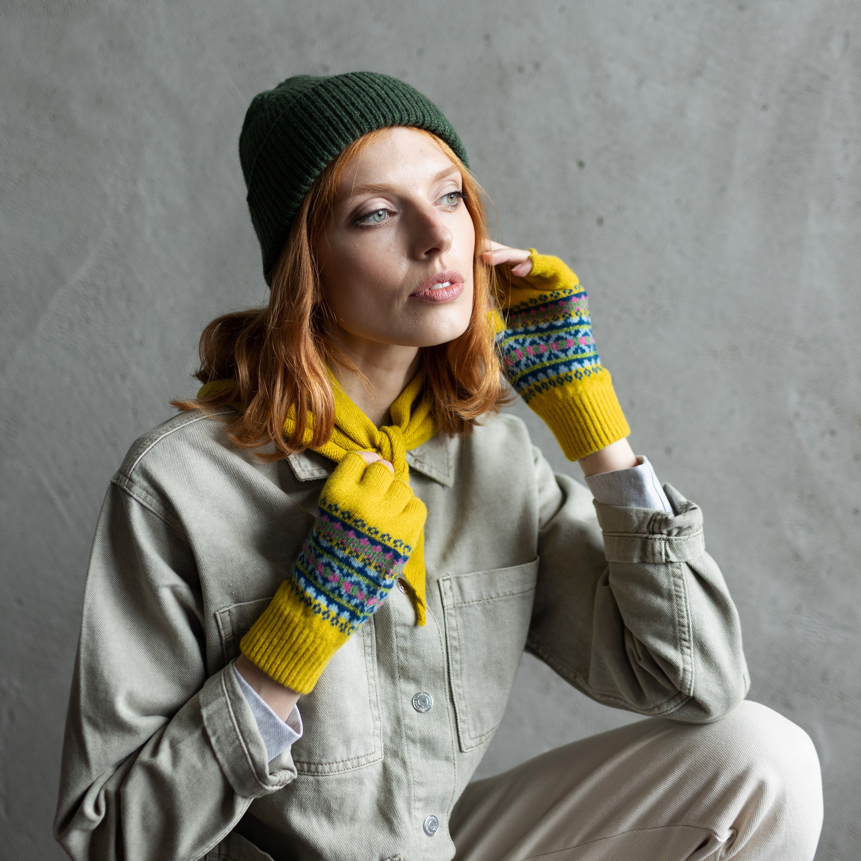 Yellow Fair Isle Style Half Finger Gloves, Woollen Gloves - Etsy
