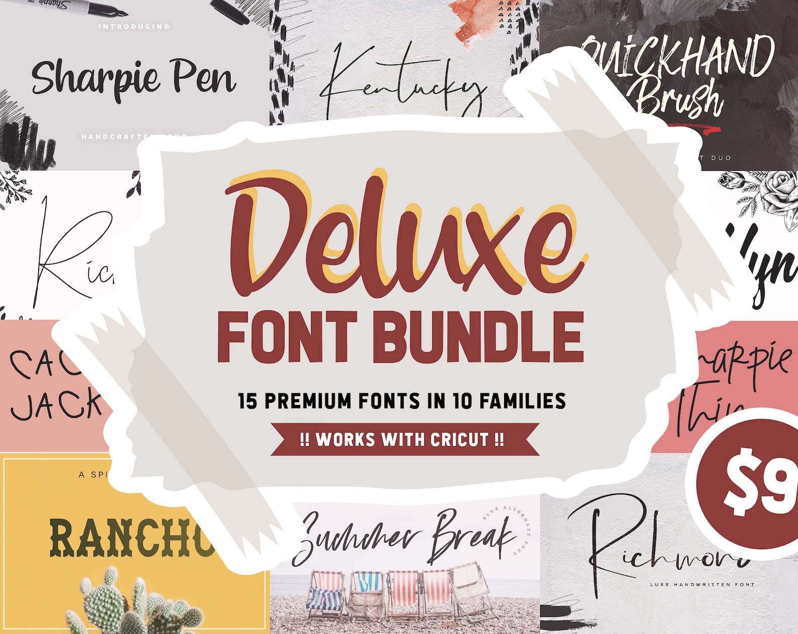 Deluxe Font Bundle Branding Fonts Cricut Fonts Canva Fonts Handwritten Fonts Procreate Fonts ...