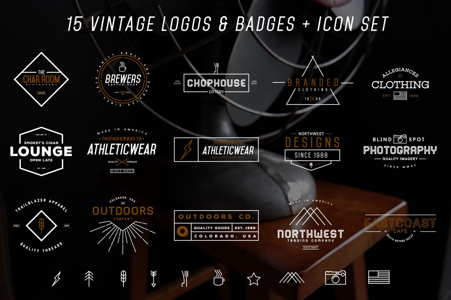 15 Vintage Logos & Badges + Icon Set - Etsy