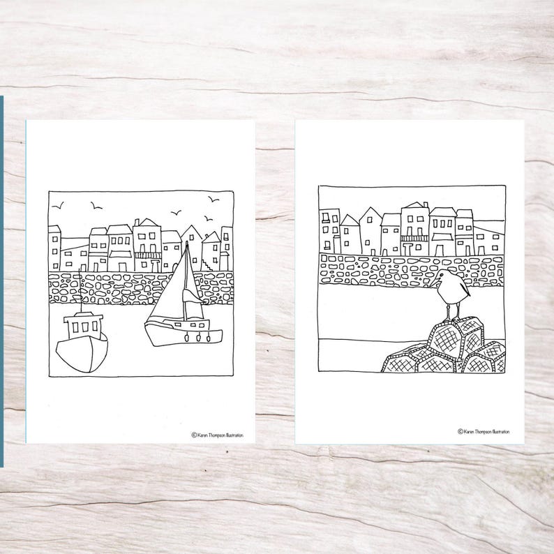 Printable Easy Colouring Sheets Coastal Harbour Scenes X 5 - Etsy