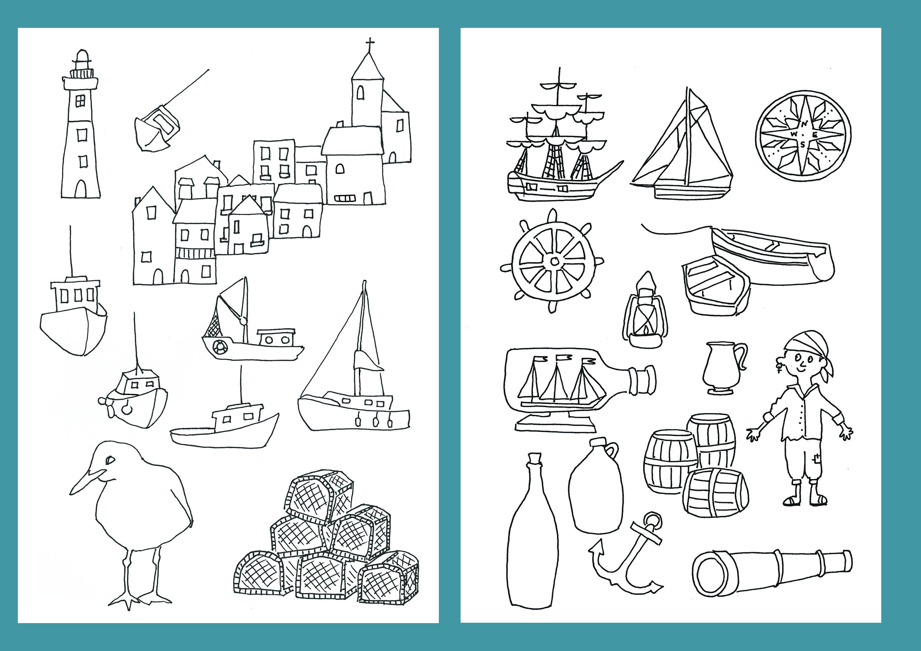 Printable Colouring Sheets Harbour Hand Drawn Colouring - Etsy