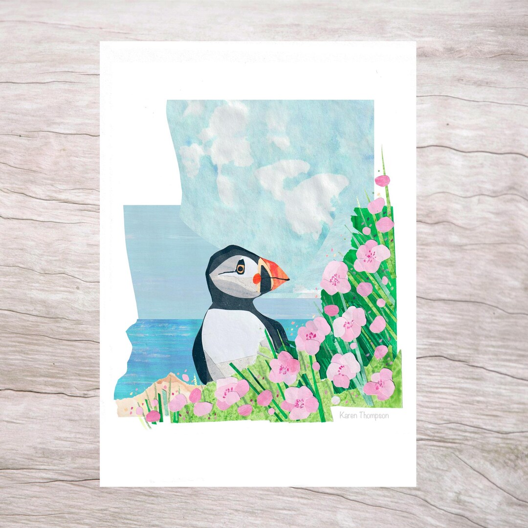 A5 Puffin Collage Print, Coastal Birds, Wildlife Illustration - Etsy
