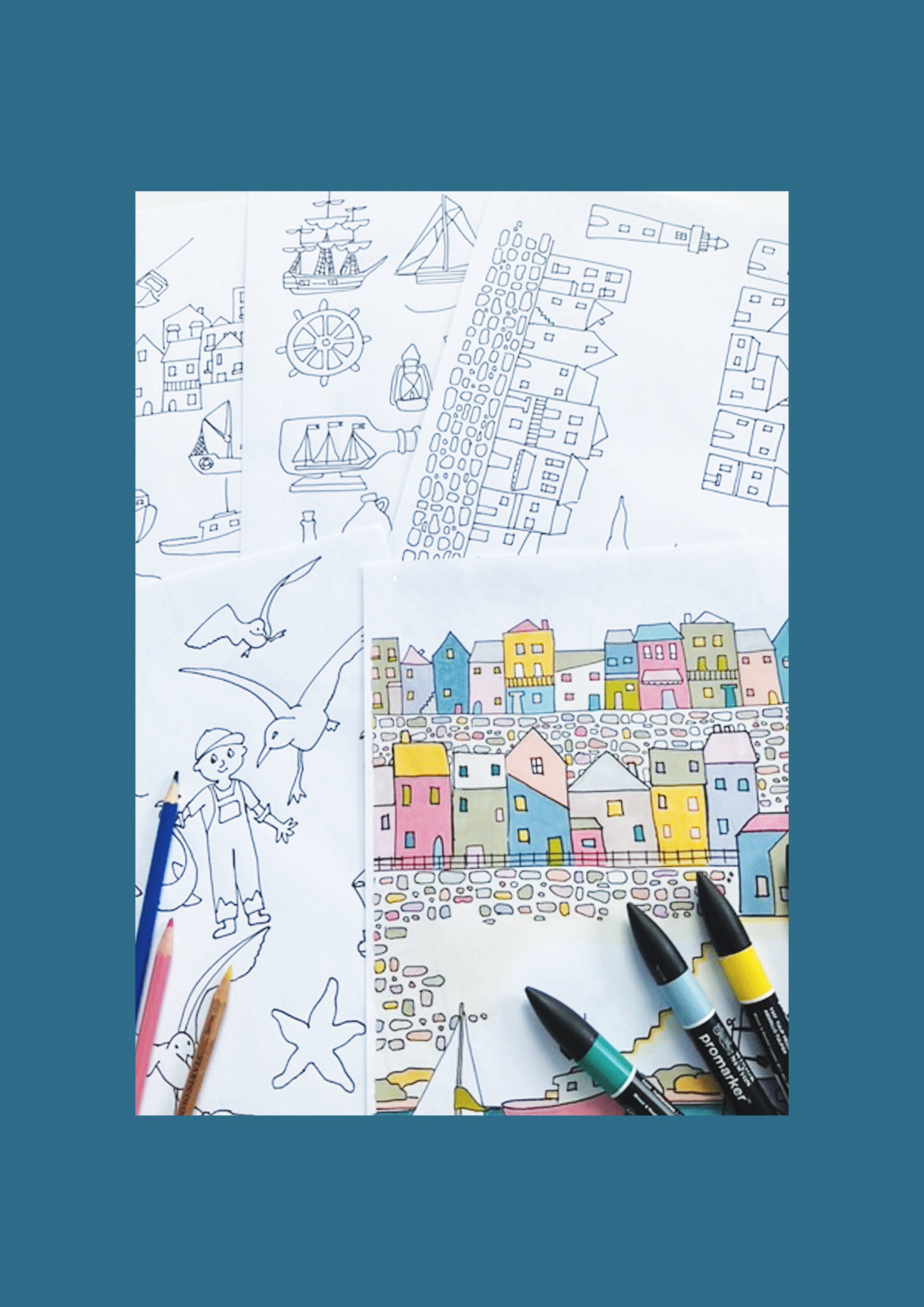 Printable Colouring Sheets Harbour Hand Drawn Colouring - Etsy