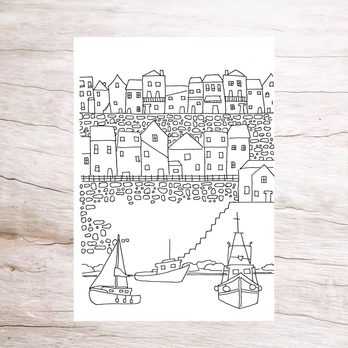 Printable Colouring Sheets, Harbour Hand Drawn Colouring Pages. - Etsy