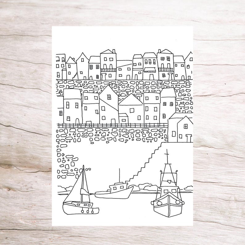 Printable Colouring Sheets, Harbour Hand Drawn Colouring Pages. - Etsy
