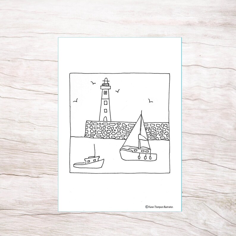 Printable Easy Colouring Sheets Coastal Harbour Scenes X 5 - Etsy