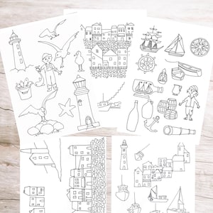 Printable Colouring Sheets, Harbour Hand Drawn Colouring Pages. - Etsy