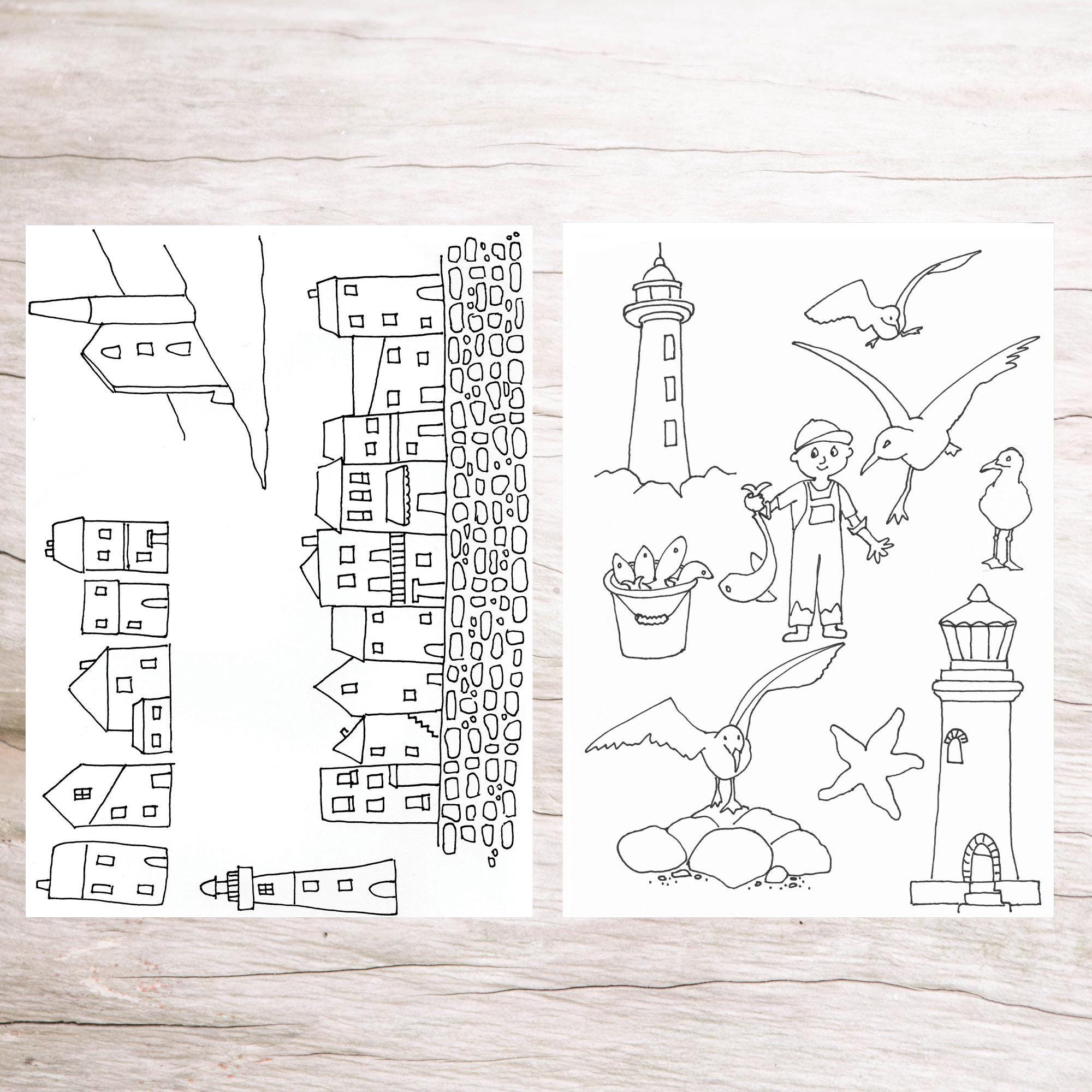 Printable Colouring Sheets, Harbour Hand Drawn Colouring Pages. - Etsy
