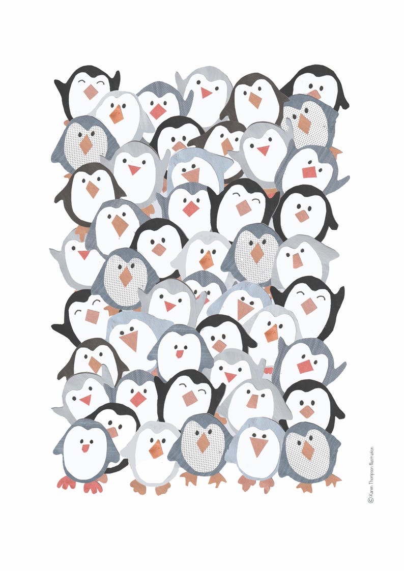 Penguin Huddle Wall Art - Adorable Print - Original Artwork - Gift ...