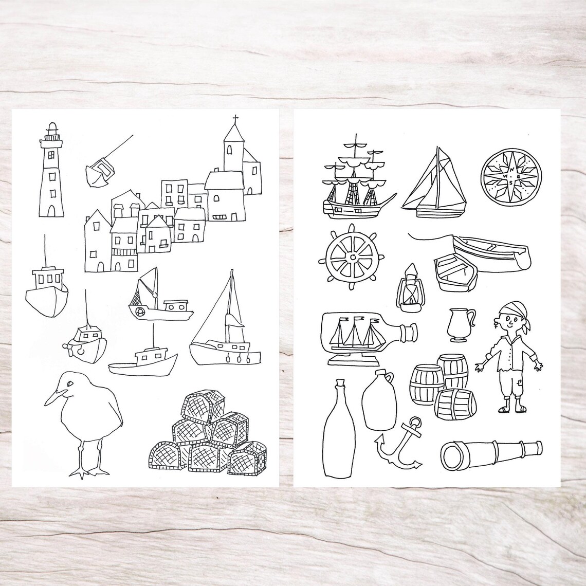 Printable Colouring Sheets, Harbour Hand Drawn Colouring Pages. - Etsy