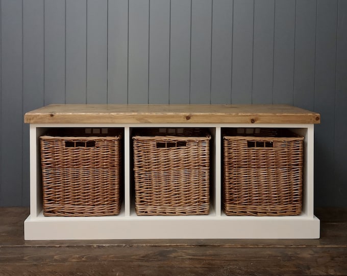 Large Shoe Bench With 3 Single Baskets Seat With Rustic Top Different ...