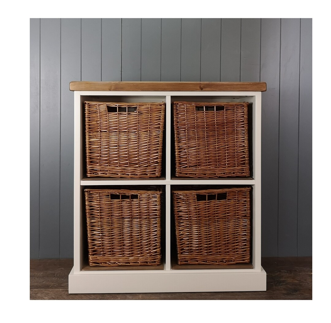 Tall Hallway Storage Chest With 4 Large Baskets Rustic Top Utility Room ...