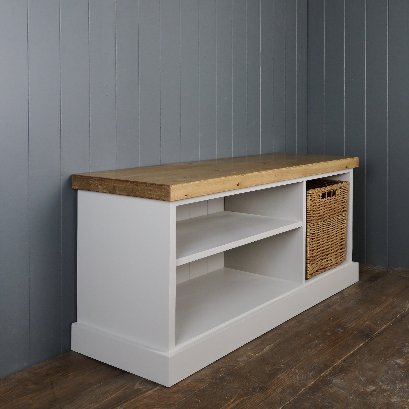 Rustic Top Shoe Bench With Basket, Hallway Entryway Storage - Etsy