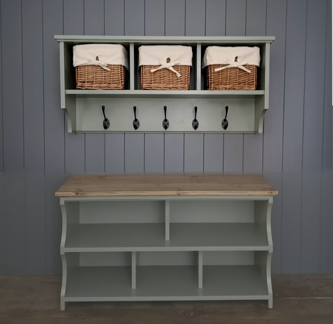 Shoe Bench & Coat Rack Hallway Set Including Baskets. Shoe Rack, Coat ...