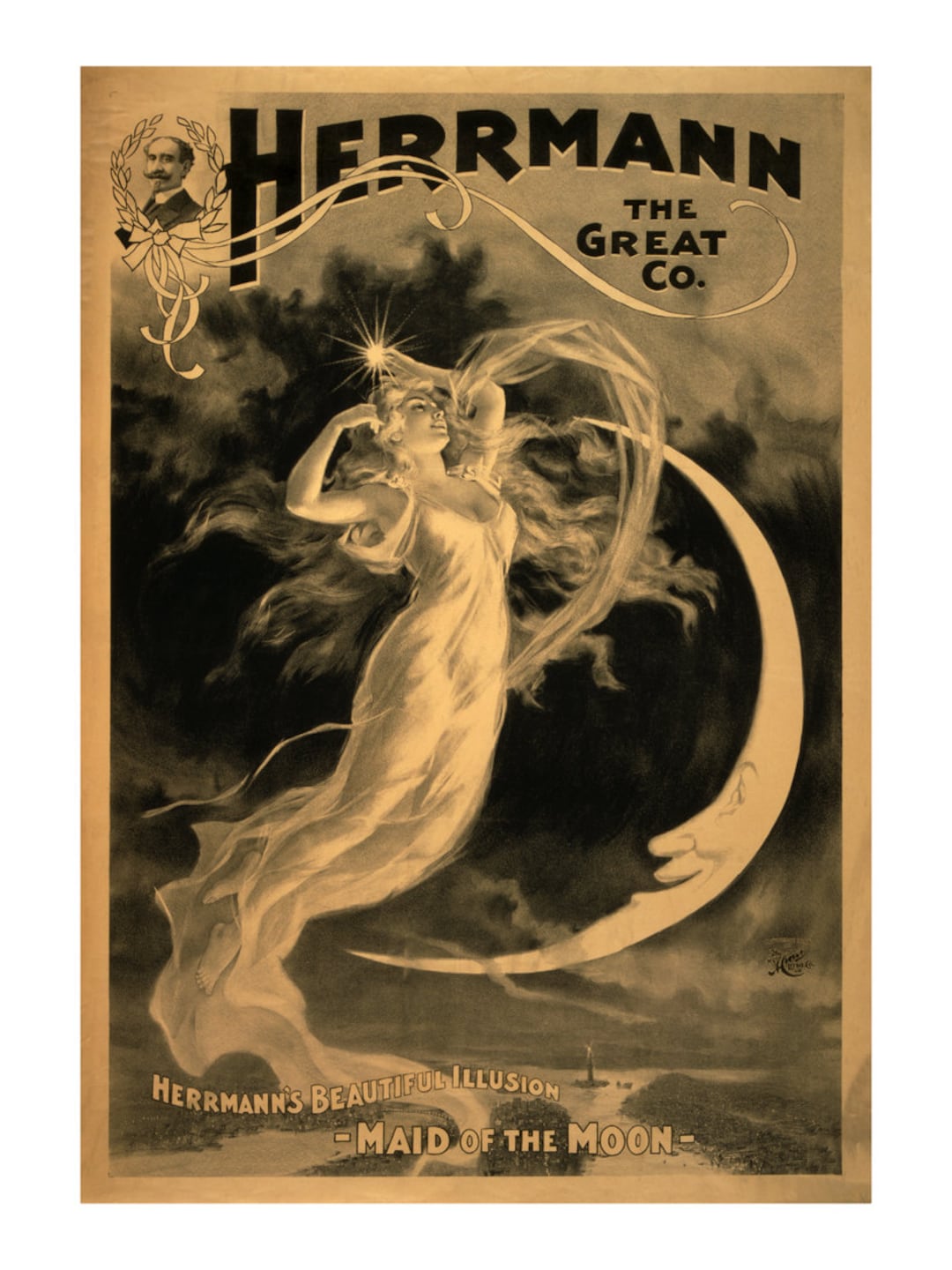 Maid of the Moon Illusion Ad Vintage Art Deco Poster - Magicians ...