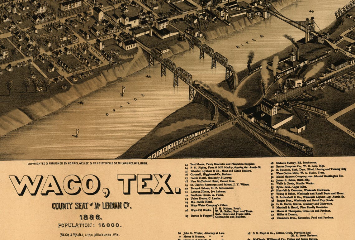 1866 Map of Waco Texas Vintage Art Print Antique Birds Eye - Etsy