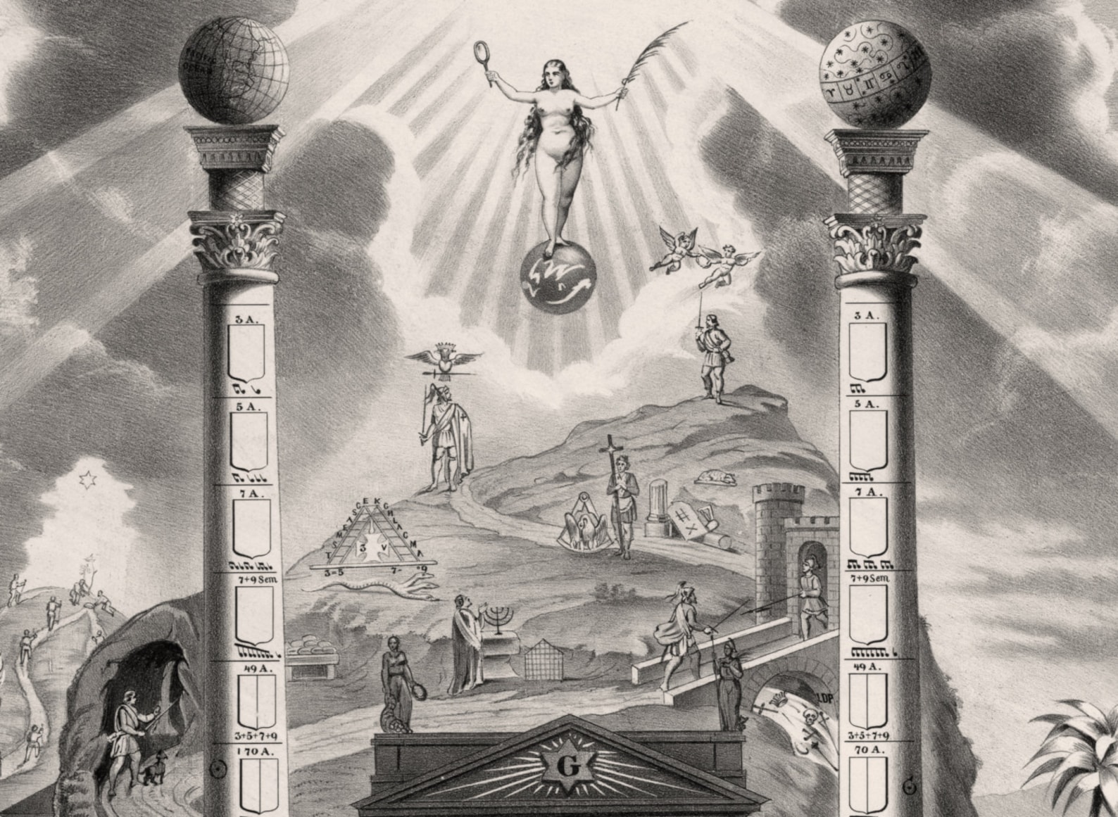 Masonic Chart With Code and Prayer Vintage Art Print Antique Freemason ...