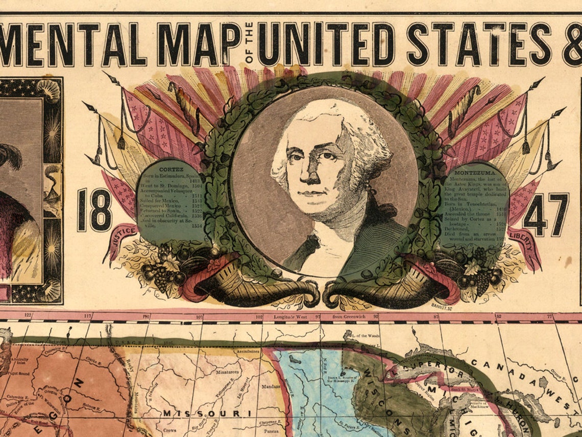 1847 Ornamental Map of the United States and Mexico Vintage - Etsy