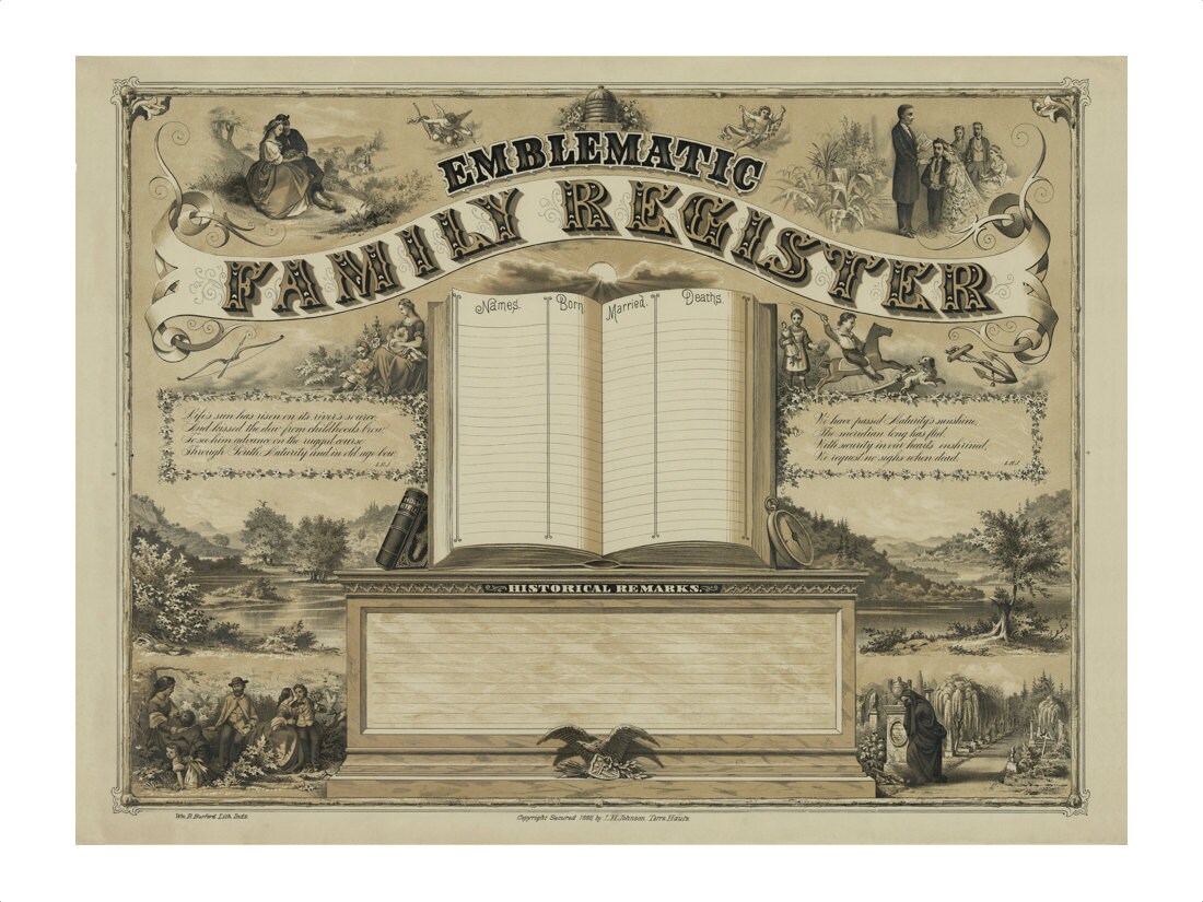 Emblematic Family Register Vintage Art Print Family Tree Geneology ...