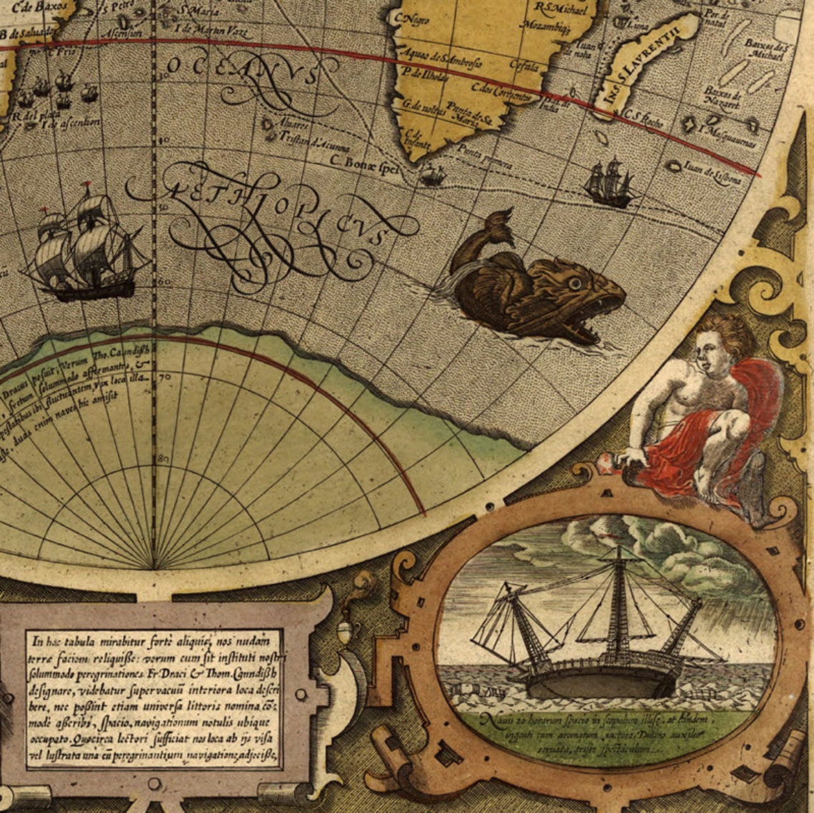 Hondius Map of the World Antique Map Wall Decor Restoration Style ...