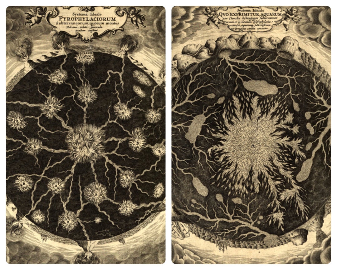 Subterranean Fires & Waters Antique Art - Vintage Geology Science Print ...