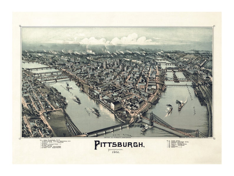 Map of Pittsburgh Pennsylvania - Old Maps and Prints - Vintage Wall Art ...
